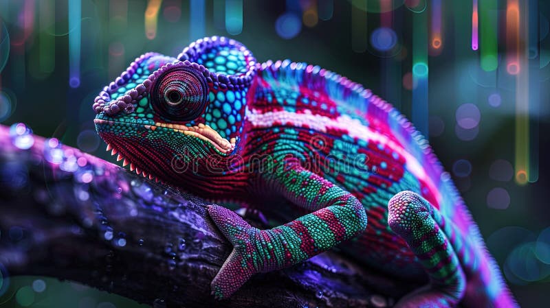 Digital Chameleon in Neon Colors. Big Data Visualization. Information ...
