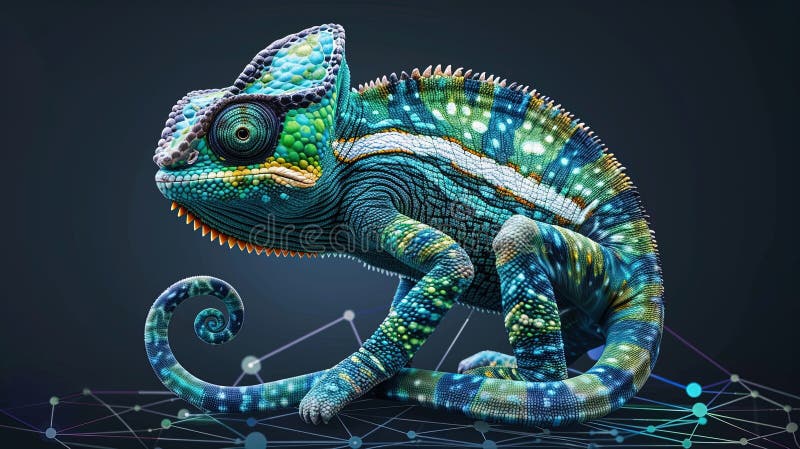 Digital Chameleon in Neon Colors. Big Data Visualization. Information ...