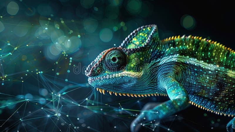 Digital Chameleon in Neon Colors. Big Data Visualization. Information ...
