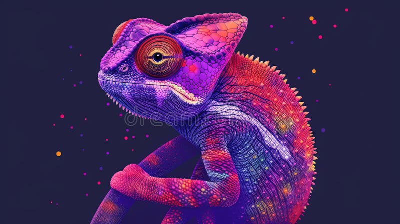 Digital Chameleon in Neon Colors. Big Data Visualization. Information ...
