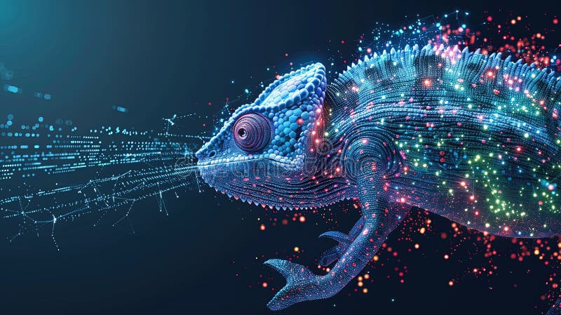 Digital Chameleon in Neon Colors. Big Data Visualization. Information ...