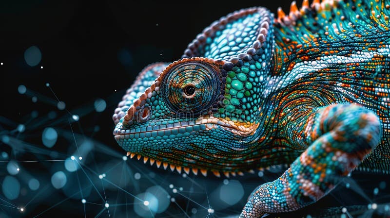 Digital Chameleon in Neon Colors. Big Data Visualization. Information ...