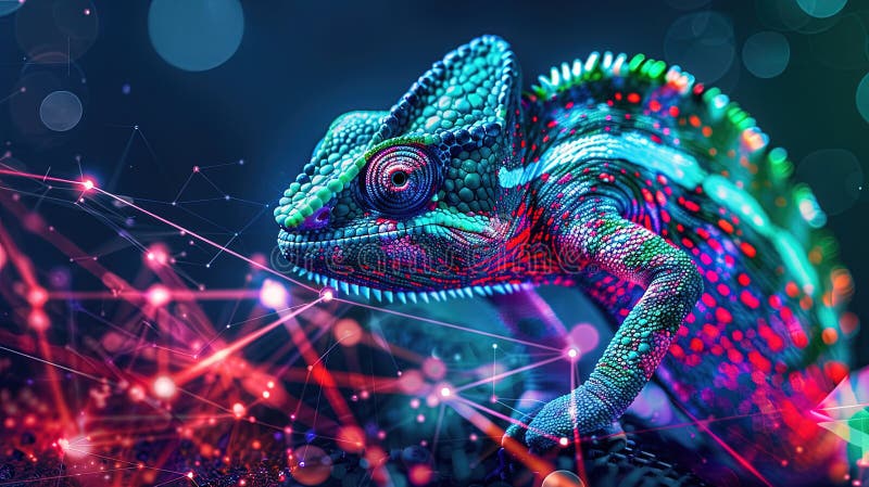 Digital Chameleon in Neon Colors. Big Data Visualization. Information ...