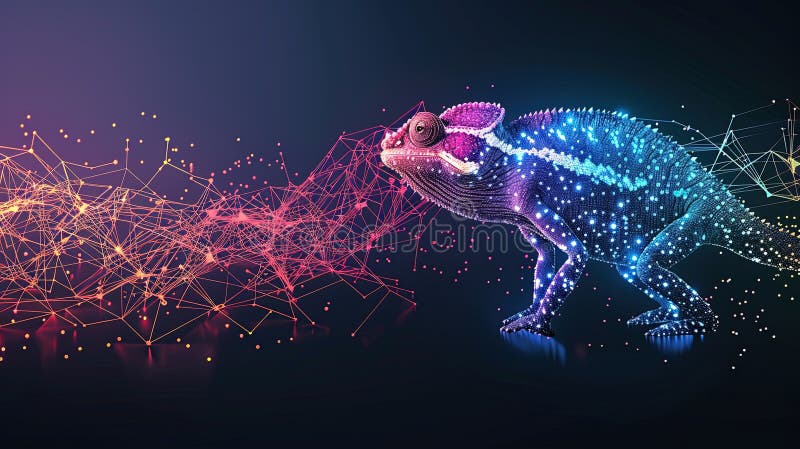 Digital Chameleon in Neon Colors. Big Data Visualization. Information ...