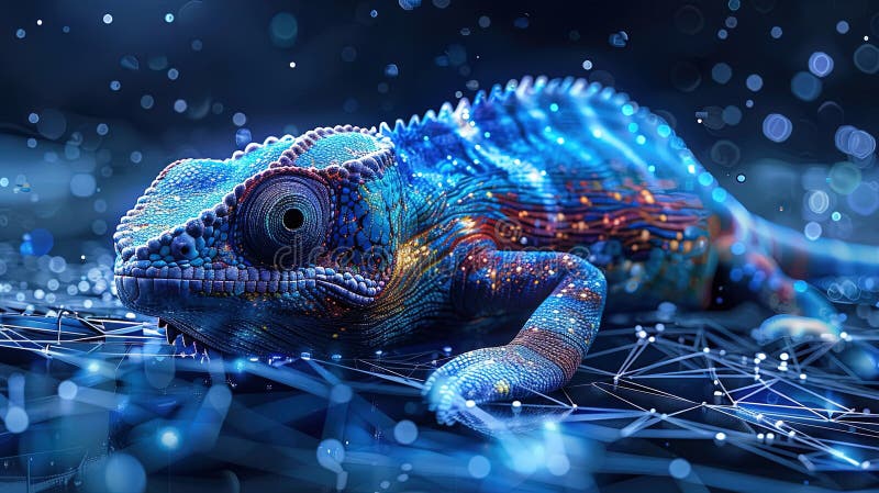 Digital Chameleon in Neon Colors. Big Data Visualization. Information ...