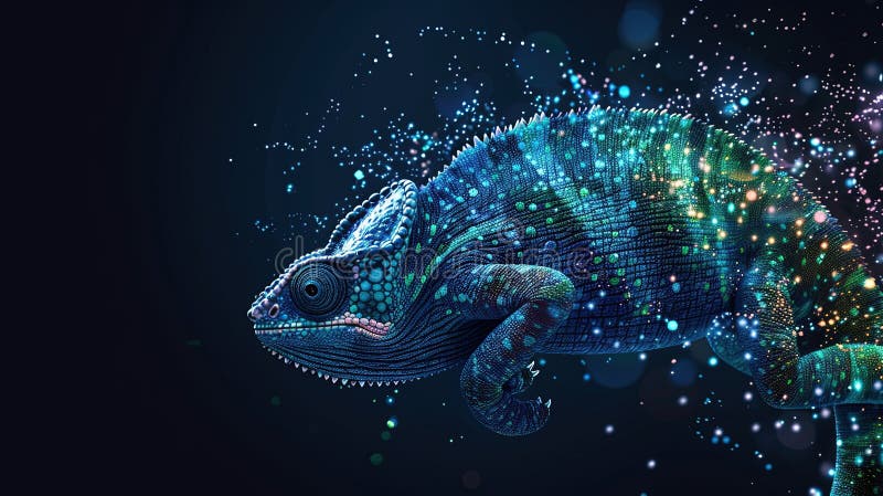 Digital Chameleon in Neon Colors. Big Data Visualization. Information ...