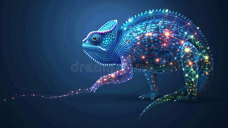 Digital Chameleon in Neon Colors. Big Data Visualization. Information ...