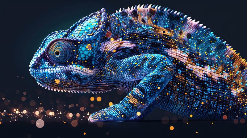 Digital Chameleon in Neon Colors. Big Data Visualization. Information ...
