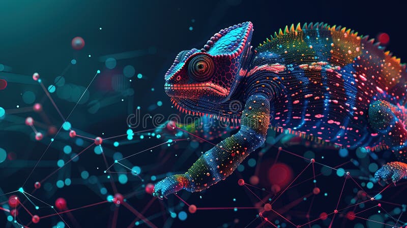 Digital Chameleon in Neon Colors. Big Data Visualization. Information ...
