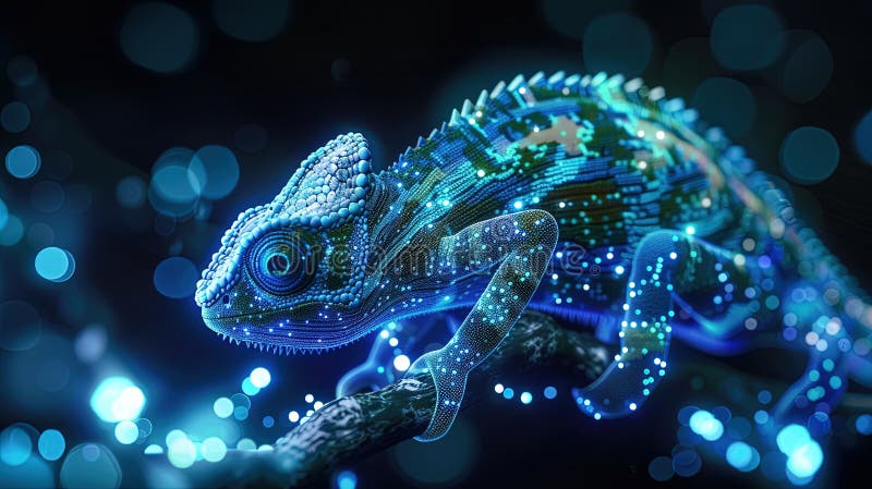 Digital Chameleon in Neon Colors. Big Data Visualization. Information ...