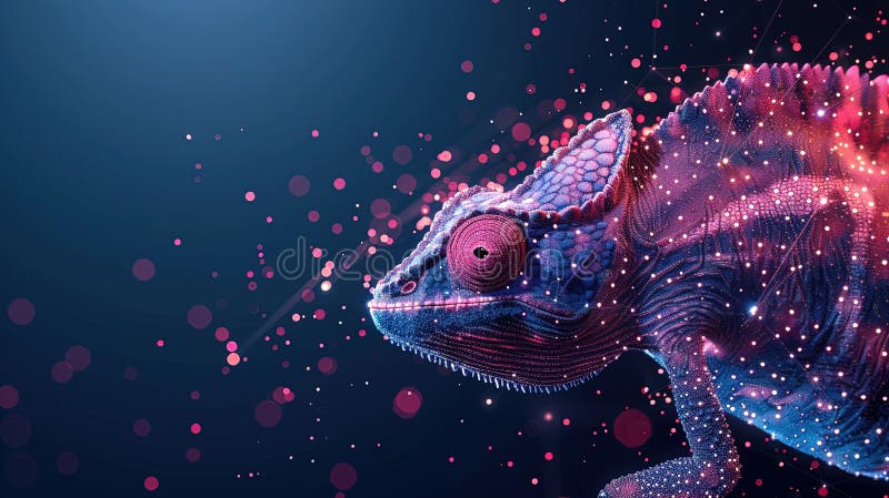 Digital Chameleon in Neon Colors. Big Data Visualization. Information ...
