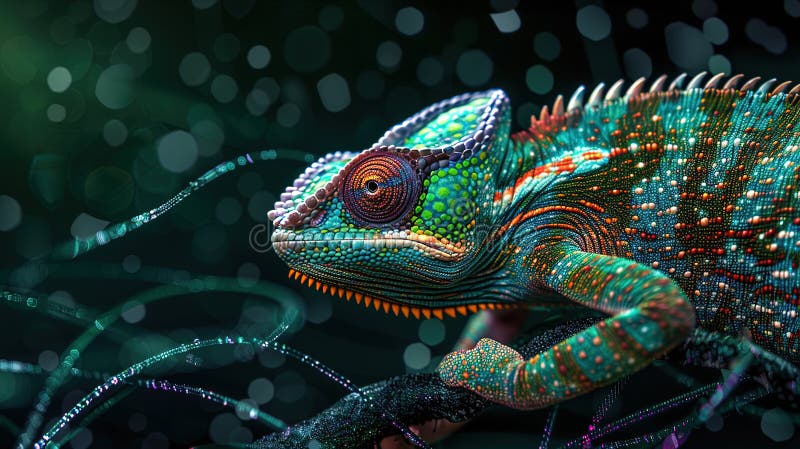Digital Chameleon in Neon Colors. Big Data Visualization. Information ...
