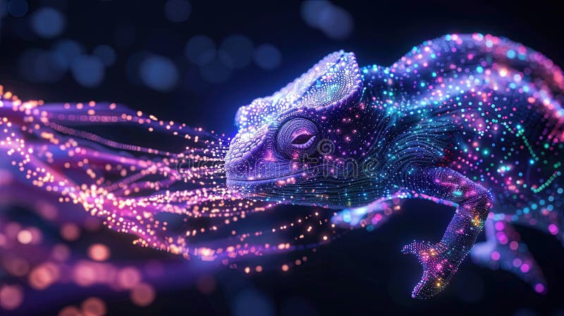 Digital Chameleon in Neon Colors. Big Data Visualization. Information ...