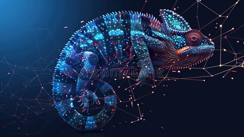 Digital Chameleon in Neon Colors. Big Data Visualization. Information ...