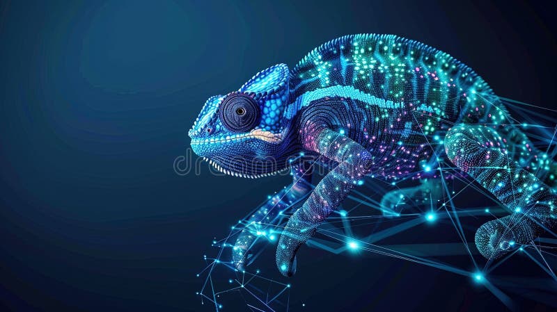 Digital Chameleon in Neon Colors. Big Data Visualization. Information ...