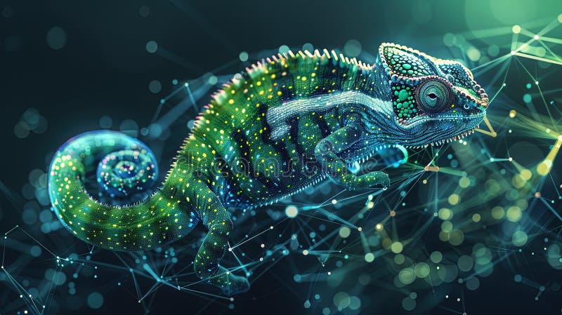 Digital Chameleon in Neon Colors. Big Data Visualization. Information ...