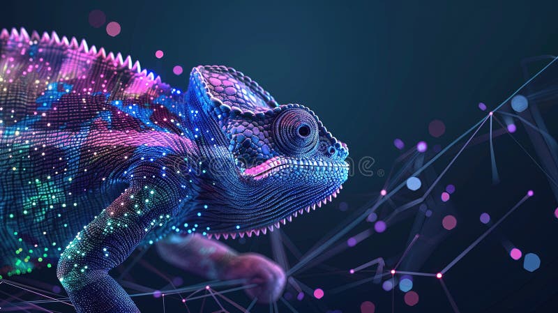 Digital Chameleon in Neon Colors. Big Data Visualization. Information ...