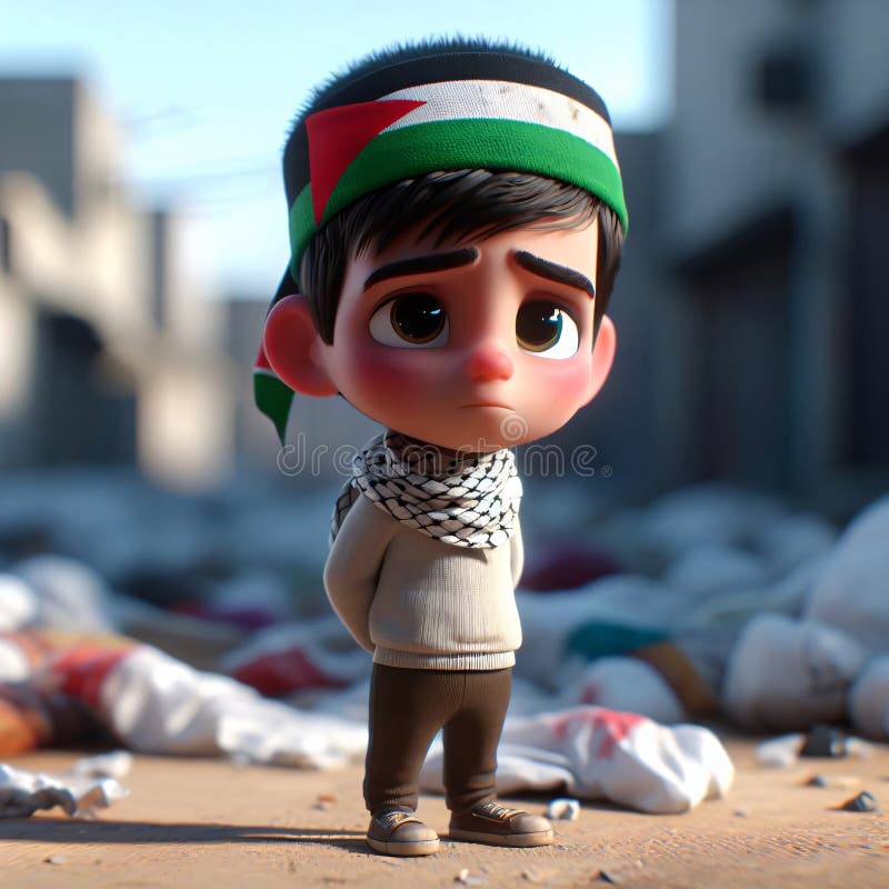 Digital Character of Young Boy, Palestinian Flag on Head, Inspired by ...