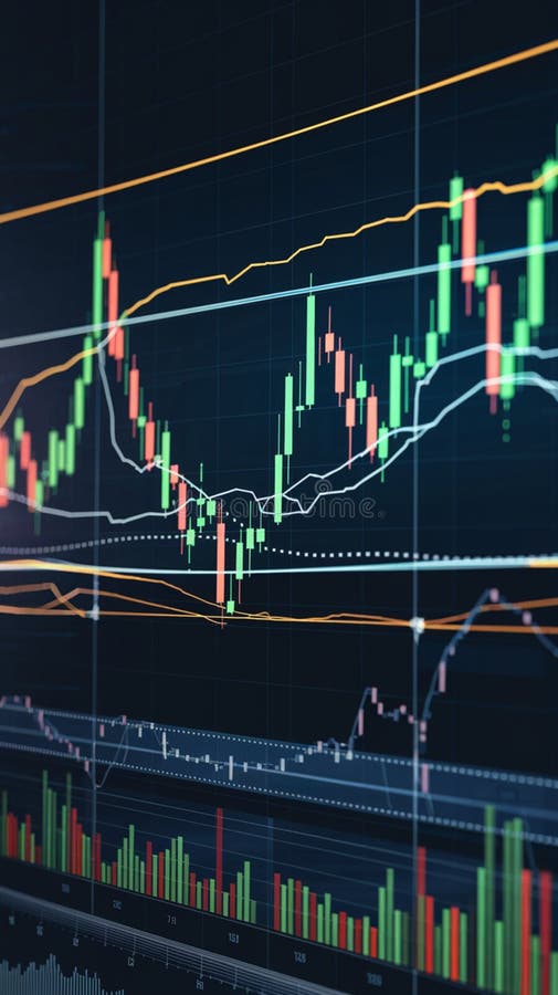 Digital Chart Shows Candlestick Patterns in Green and Red, with Trend ...