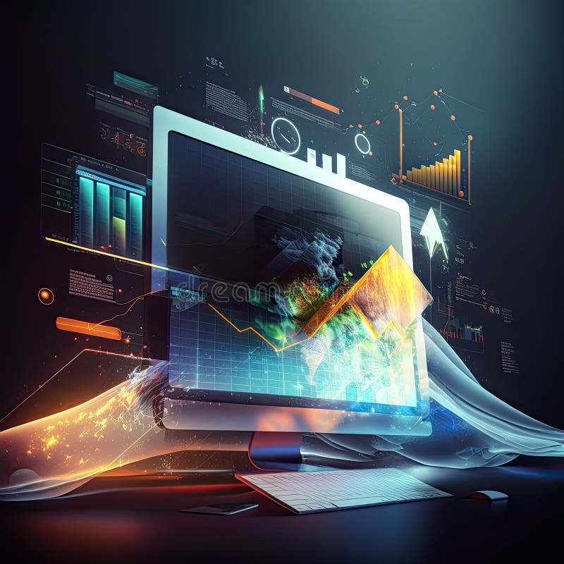 Digital Charts and Graphs with Binary Code on a Computer Screen. Data ...