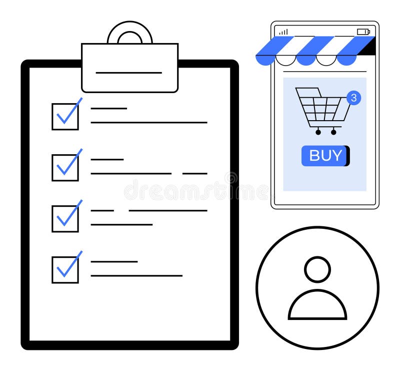 Digital Checklist and Online Shopping Interface with User Profile Icon ...