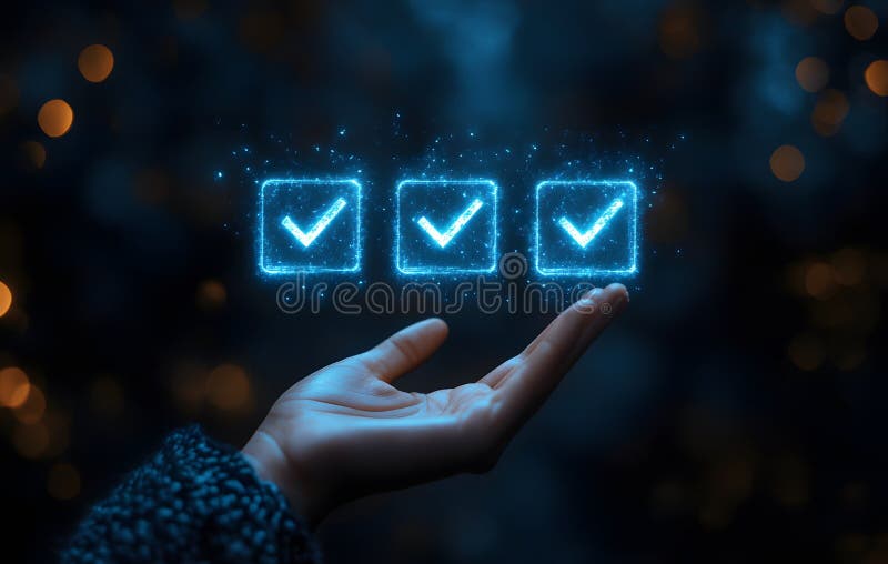 Digital Checklist and Task Completion Concept with Glowing Checkmarks ... Digital Checklist and Task Completion Concept with Glowing Checkmarks ...