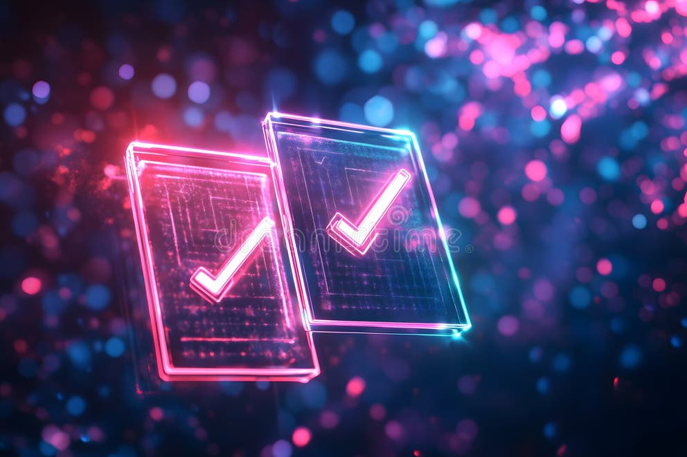 Digital Checklist and User Interaction with Glowing Checkboxes Stock ...