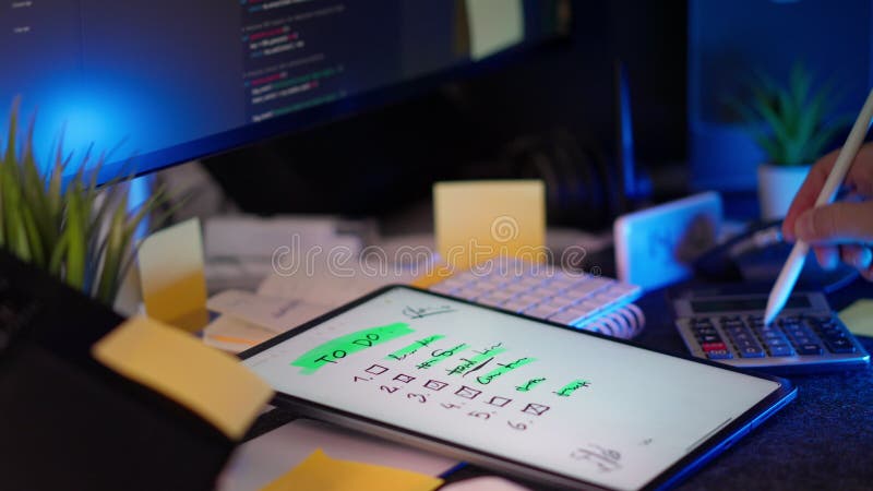 Digital Checklist Workflow Productivity Tablet Stylus Workspace Stock ...