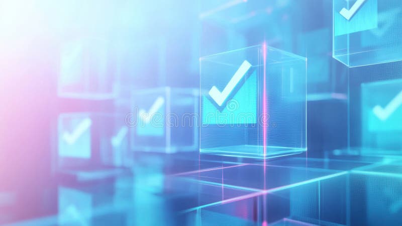 Digital Checkmark Boxes in Futuristic Blue Glow for Technology Design ...