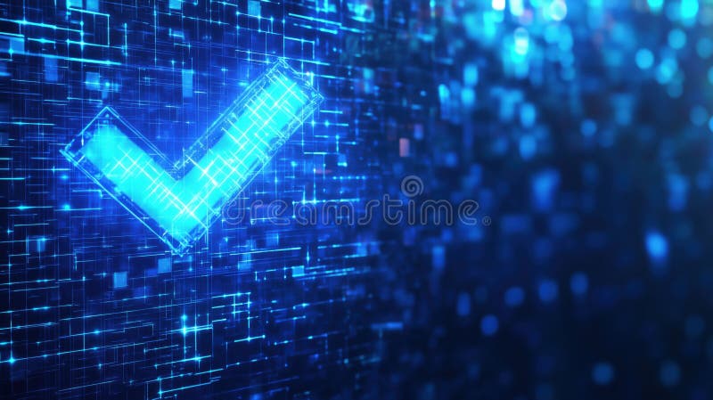 Digital Checkmark Symbol Glowing in Blue Pixels, Representing Approval ...