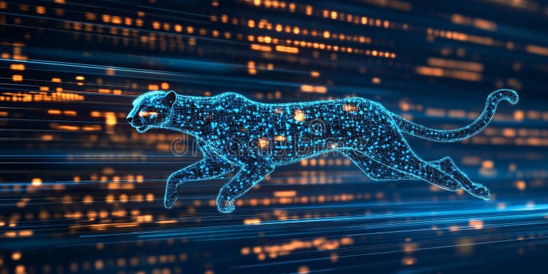 Digital Cheetah Running through Data Streams Representation of Speed and Technology. Stock ...
