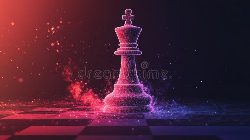 Digital Chess King on Checkered Board, Strategic Victory, Abstract ...