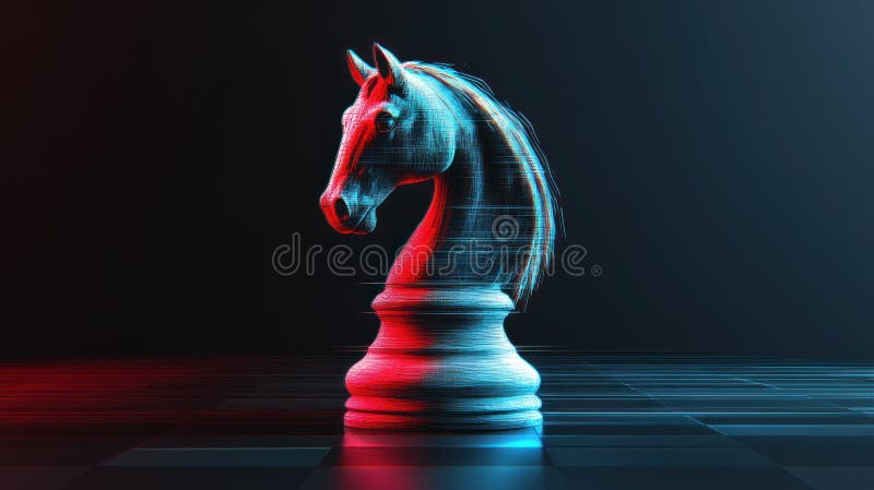 Digital Chess Knight, Abstract Lighting, Checkered Floor, Strategy ...