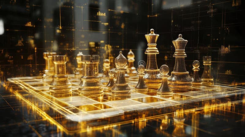 Digital Chess, Strategy and Innovation in a Wireframe World Stock Photo ...
