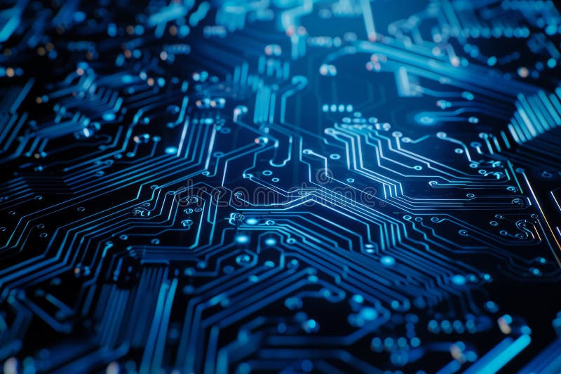 Digital Chip on Blue Technology Background in Lines, Connected Dots ...