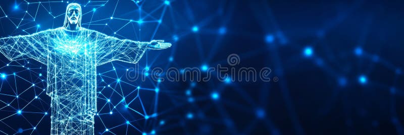 Digital Christ the Redeemer Statue with Connection Lines and Dots ...