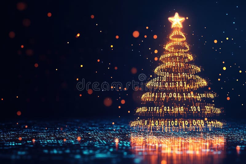 Digital Christmas Tree Adorned with Binary Code in a Glowing Festive Design Stock Photo - Image ...