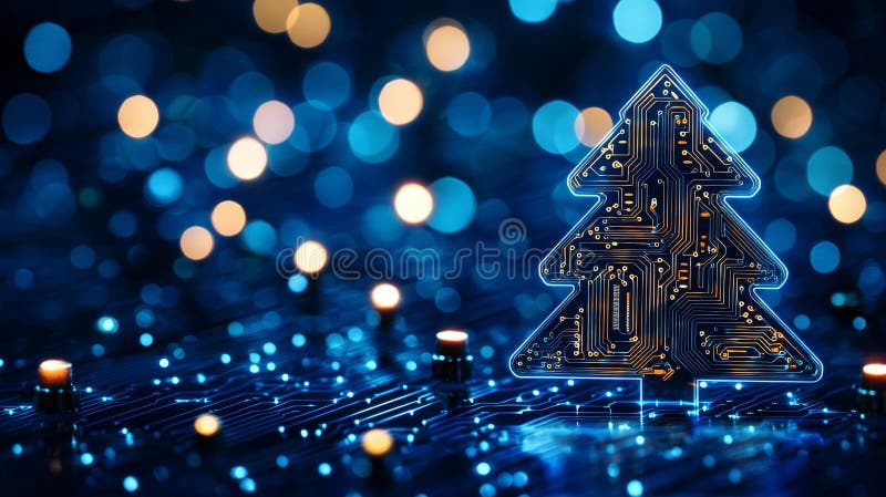 A Digital Christmas Tree Composed of Luminous Circuit Patterns Against ...