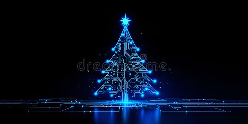 Digital Christmas Tree Illuminated with Blue Lights, Showcasing High ...