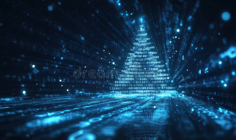 Digital Christmas Tree Made of Binary Code, Glowing Blue Background ...