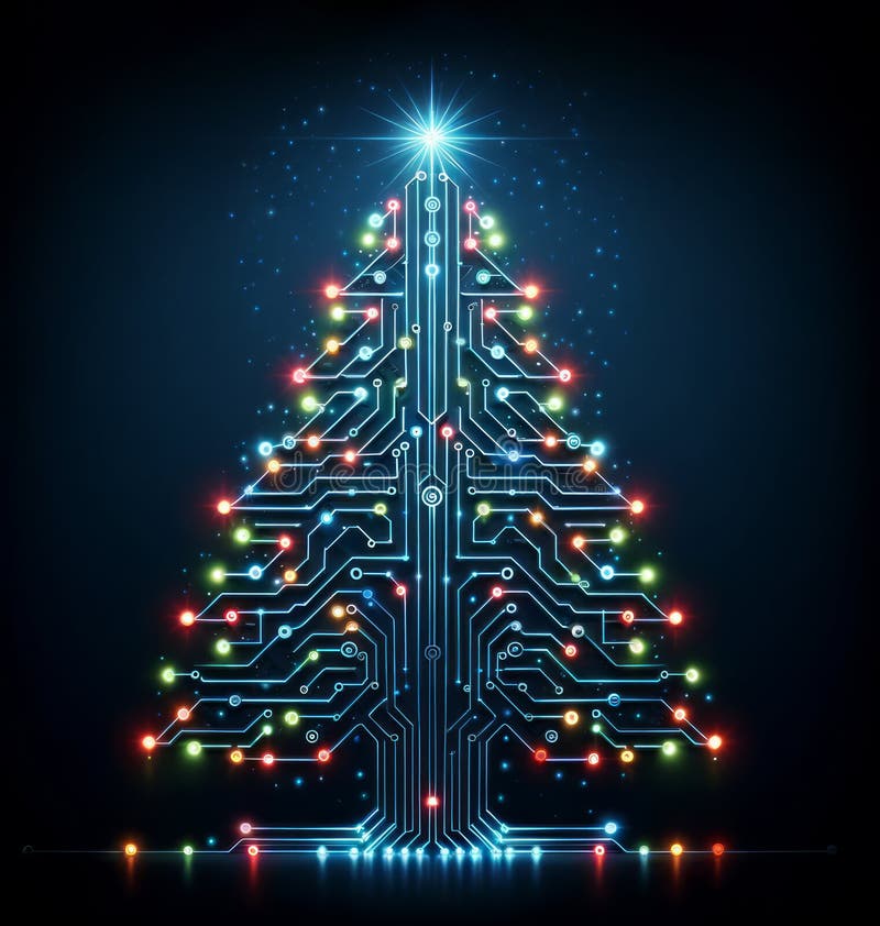 A Digital Christmas Tree Made of Electronic Circuit Lines with Glowing ...