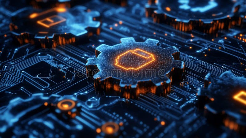 AI Machine Learning Gears in Digital Network Stock Illustration ...