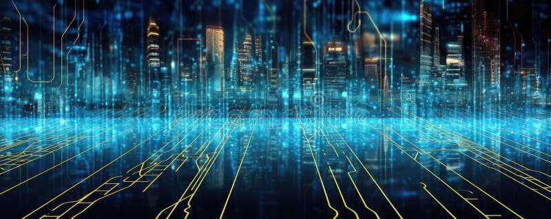 Digital Circuit Board Background with Binary Code and Glowing ...