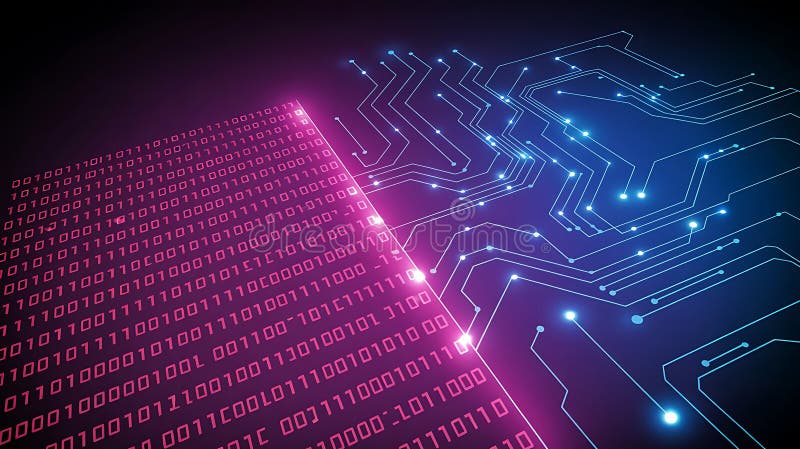 Abstract Digital Data Stream Glowing Circuit Board Binary Code Technology Background Stock ...