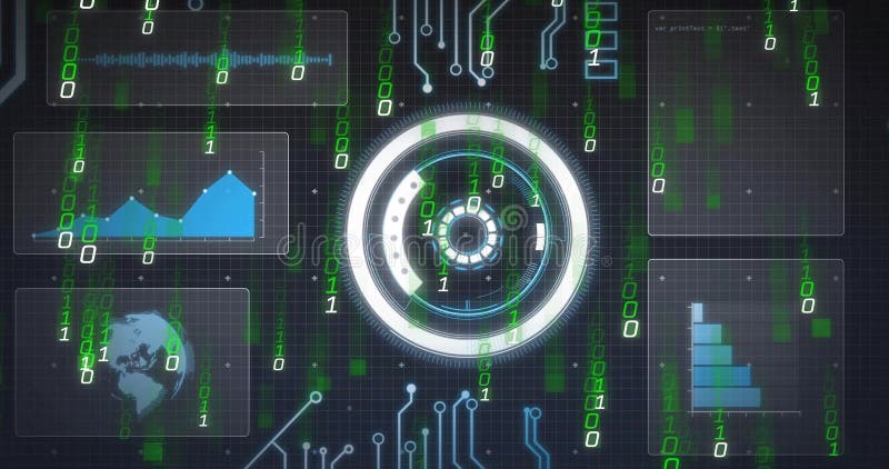 Digital Circuit Board And Binary Code Image Over Futuristic Interface