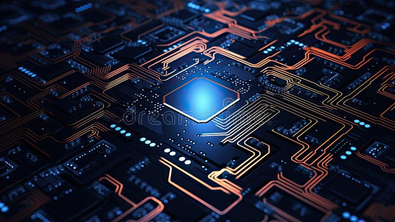 Digital Circuit Board with Computer Chips and Electrical Network for ...