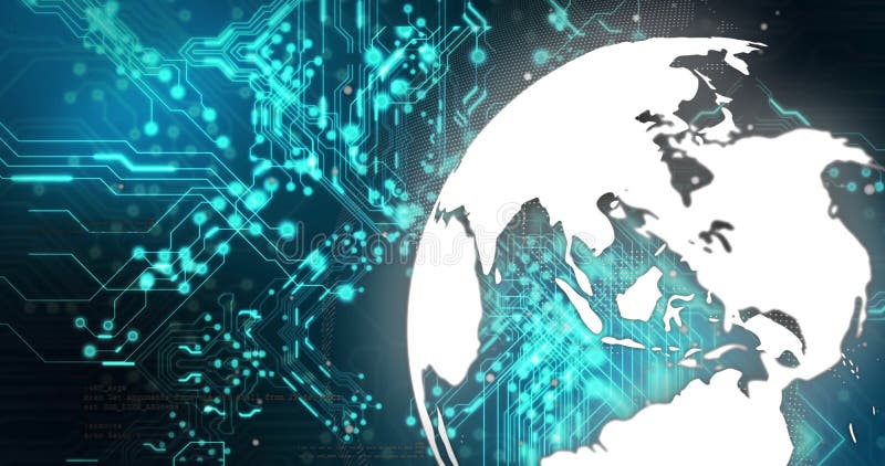 Digital Circuit Board and Globe, Global Technology Network Animation ...