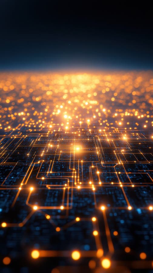 Digital Circuit Board with Glowing Lights and Patterns Stock ...