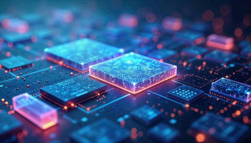 Digital Circuit Board with Glowing Tech Components. Modern Tech Design ...