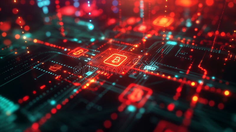 Digital Circuit Board Illuminated with Radiant Glow, Emphasizing Iconic Bitcoin Symbol. Concept ...